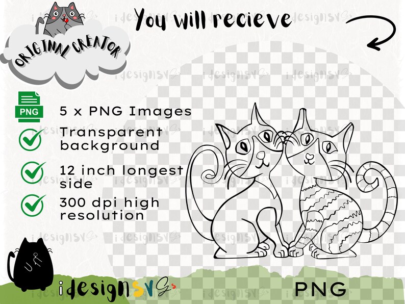 Cat Couple, Cute Cat Couple, Cat Clip Art, Cat Outline, Line Art Cat ...