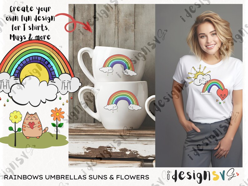 Rainbow Clip Art, Sun Vector, Cloud Clipart, Clouds Vector, Umbrella ...