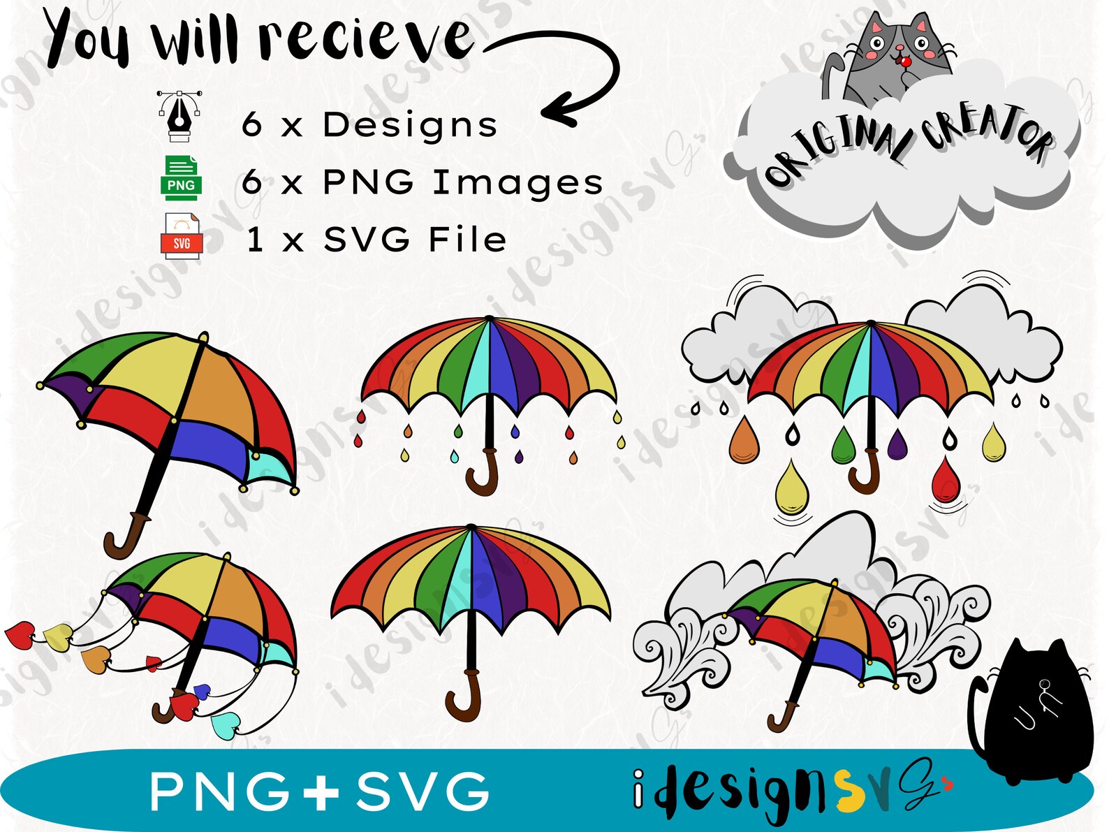 Rainbow Umbrella Clipart, Weather SVG, Heart, Cloud (PNG, SVG) - Etsy