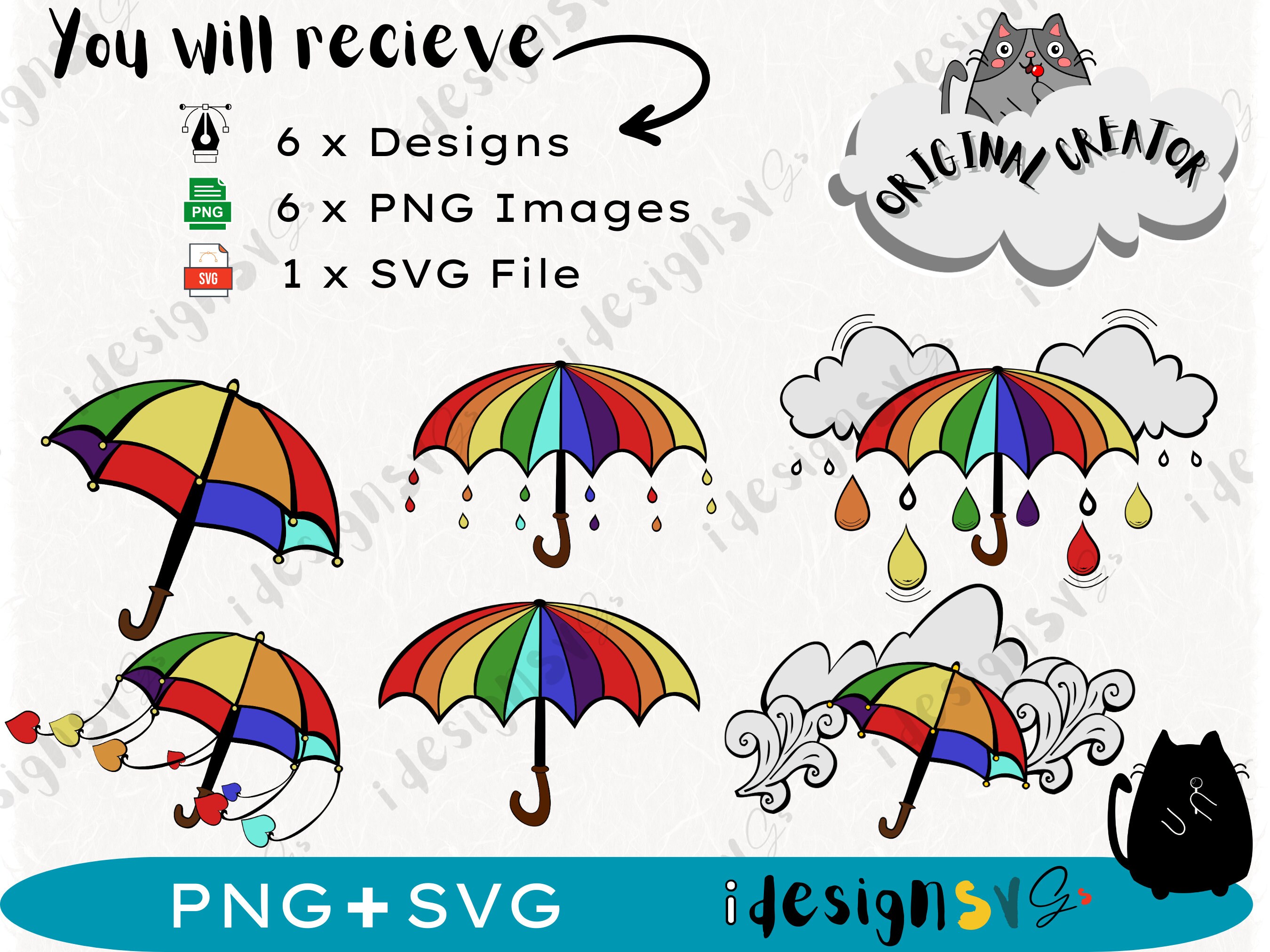 Rainbow Umbrella Clipart, Weather SVG, Heart, Cloud (PNG, SVG) - Etsy
