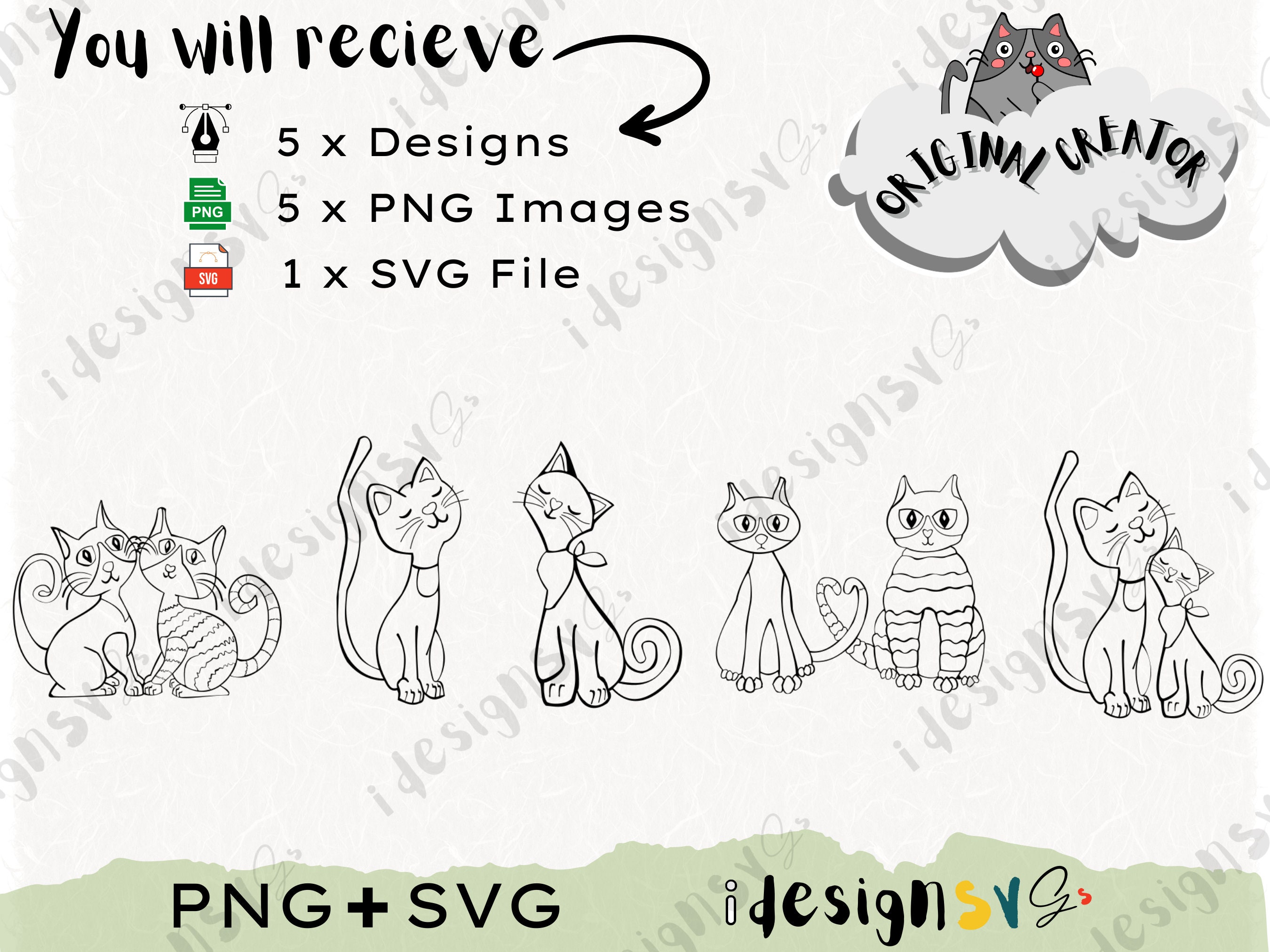 Cat Couple, Cute Cat Couple, Cat Clip Art, Cat Outline, Line Art Cat ...