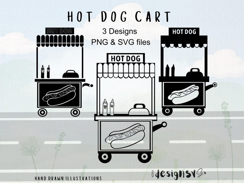Hot Dog Cart Clipart: Street Food PNG SVG (3 Designs) - Etsy Australia