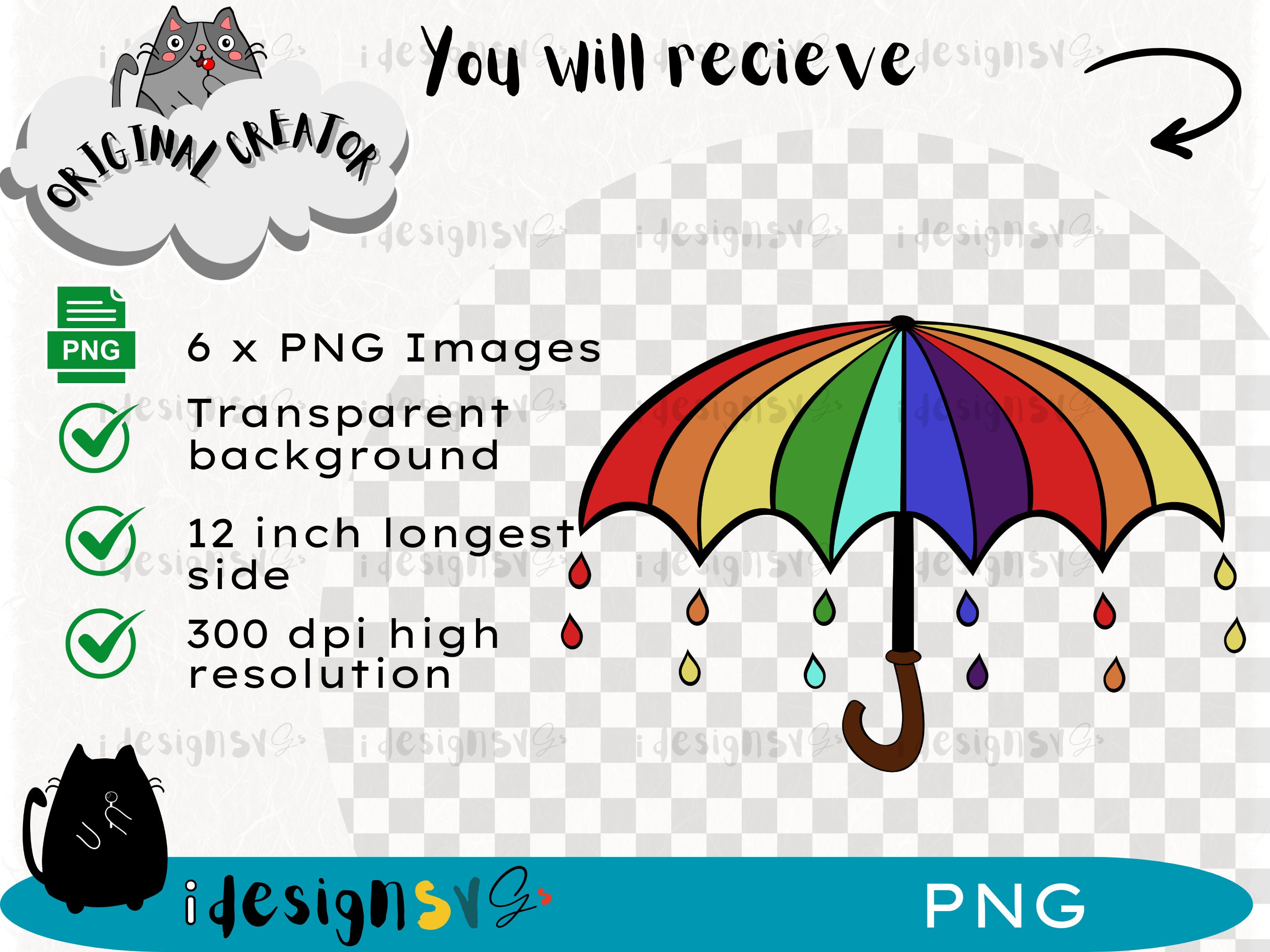 Umbrella Clip Art, Rainbow Umbrella, Umbrella Vector, Cute Umbrella ...