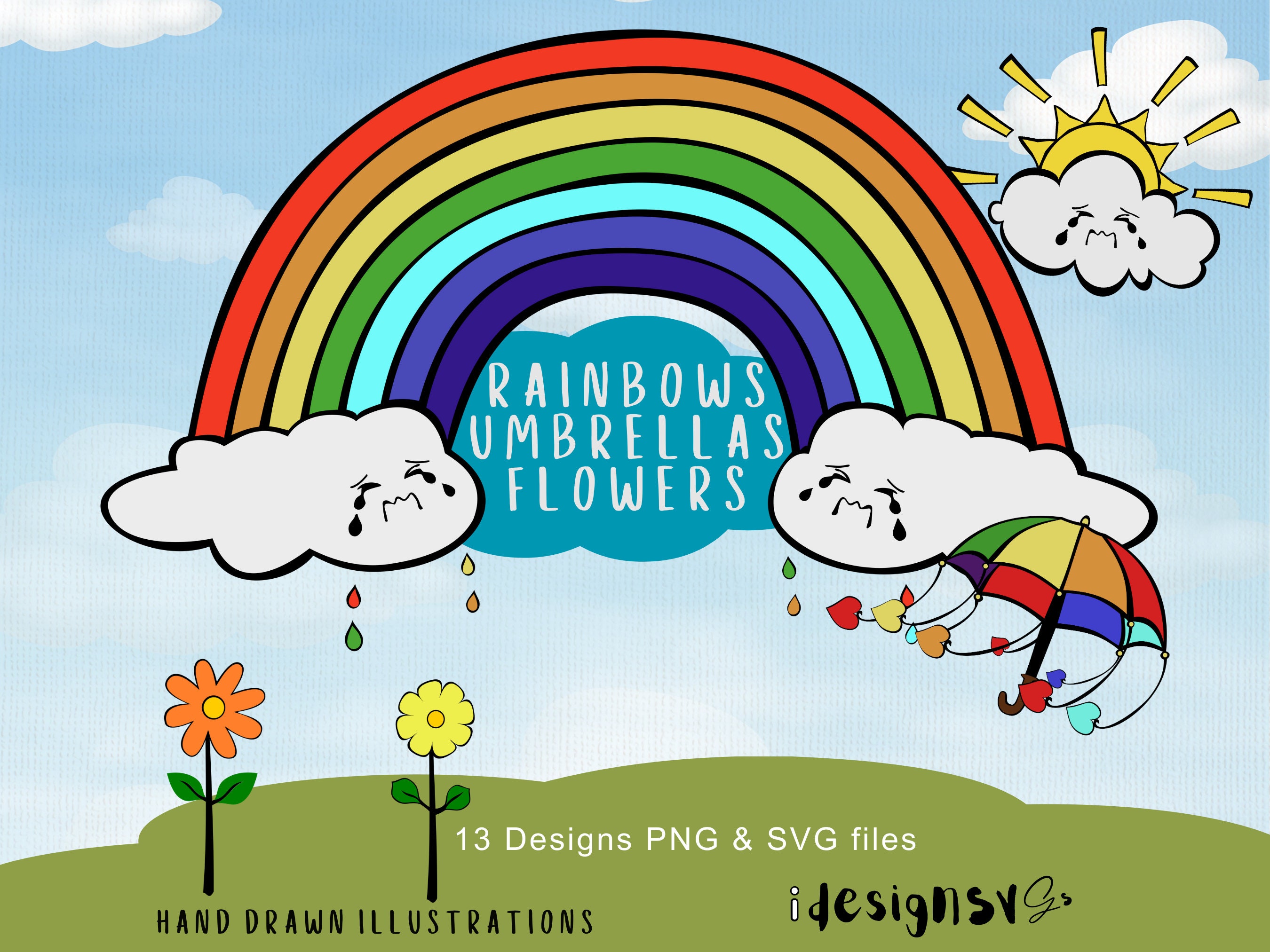 Rainbow Clip Art, Sun Vector, Cloud Clipart, Clouds Vector, Umbrella ...