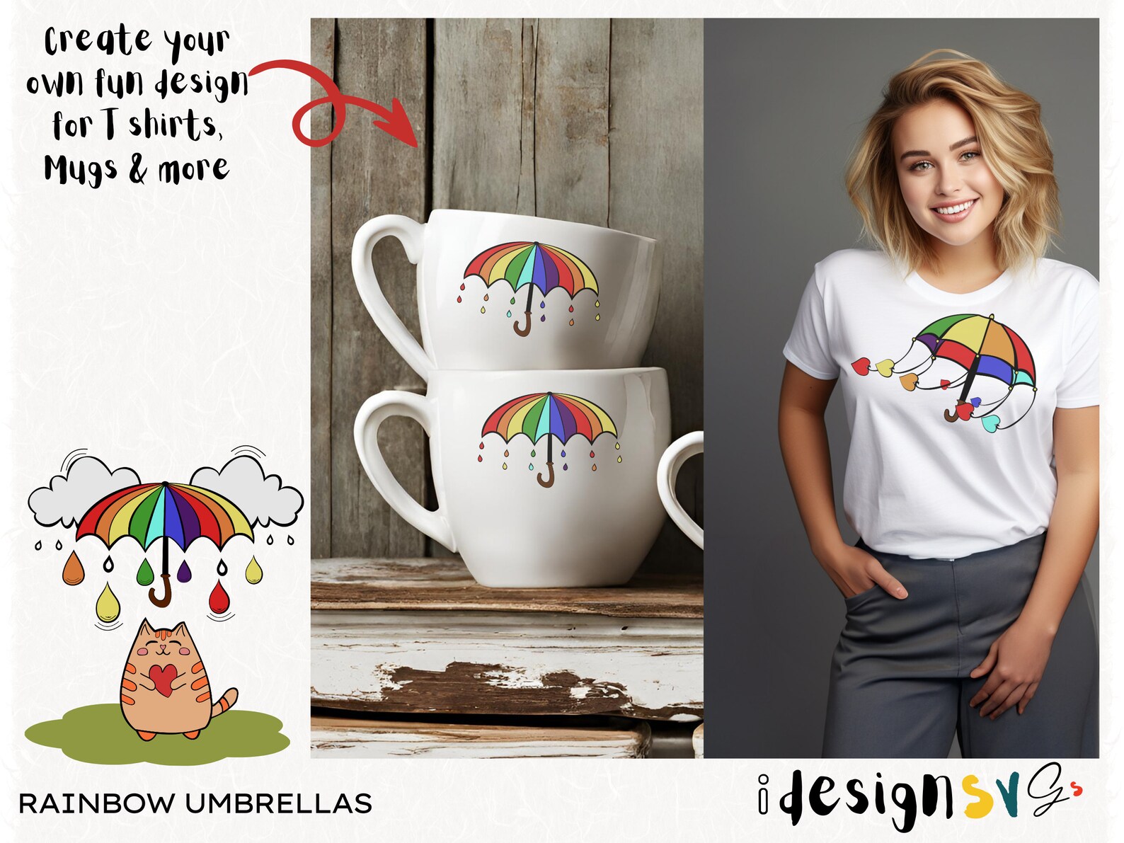 Umbrella Clip Art, Rainbow Umbrella, Umbrella Vector, Cute Umbrella ...