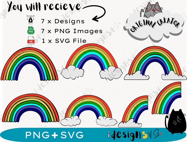 Rainbow Clip Art, Rainbow and Cloud, Rainbow Vector, Boho Rainbow ...