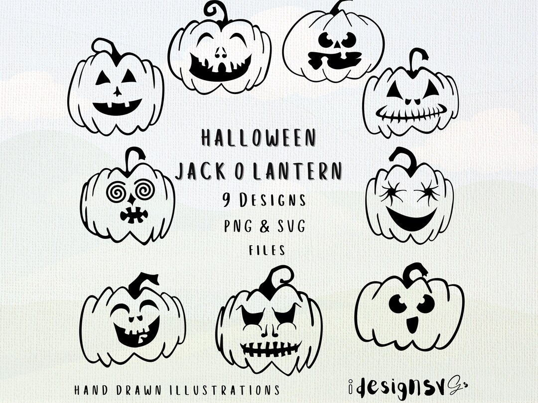Jack O' Lantern Outline SVG: Halloween Pumpkin Clipart (PNG, SVG) - Etsy