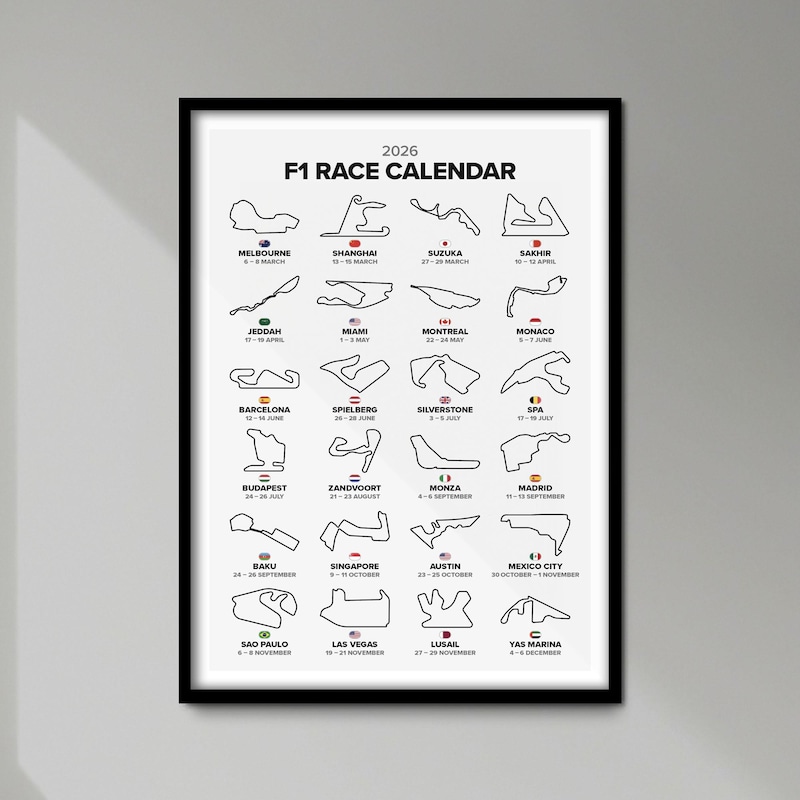 F1 2026 Calendar Poster - Etsy UK