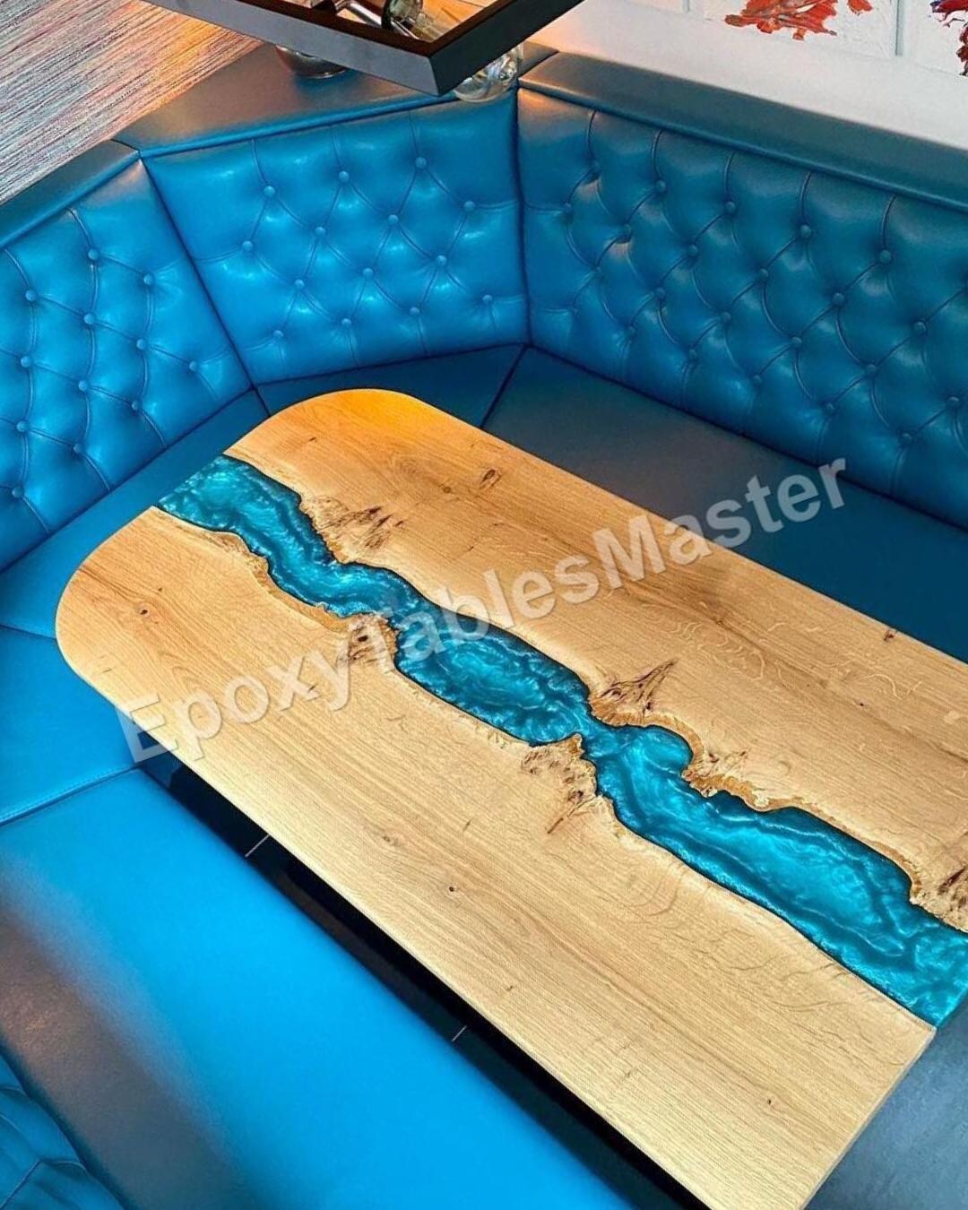 Turquoise Epoxy River Table Top – Custom Resin & Live Edge Wood Table ...