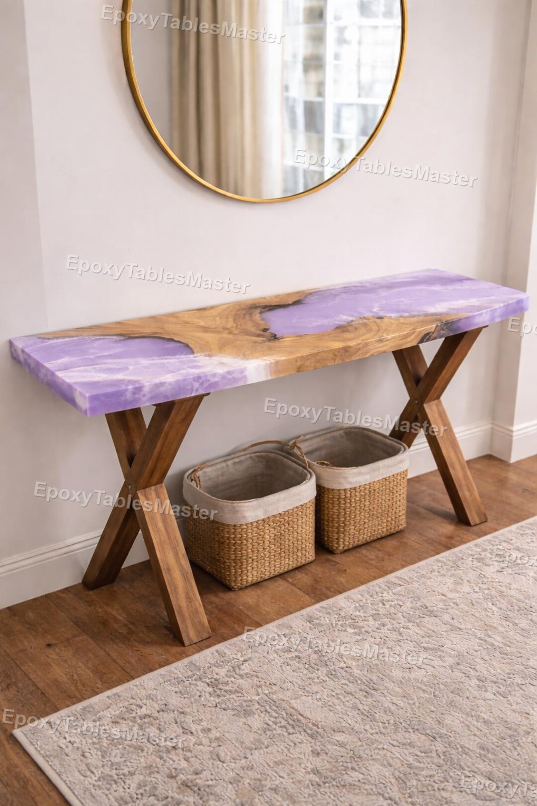 Purple Amethyst Resin River Console Table – Live Edge Walnut Entryway ...