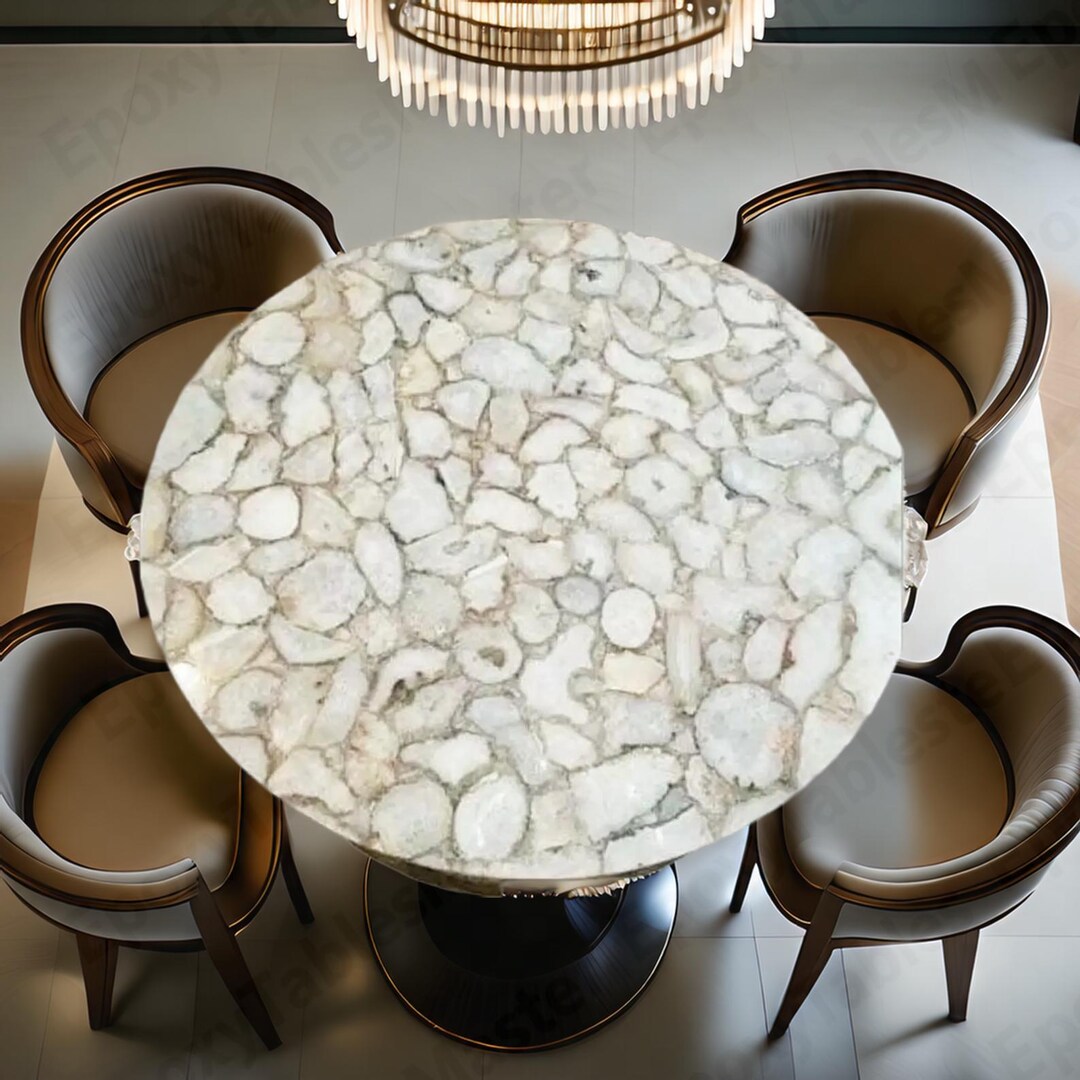 Round Petrified Wood Stone Mosaic Table Top | Natural Stone Dining ...