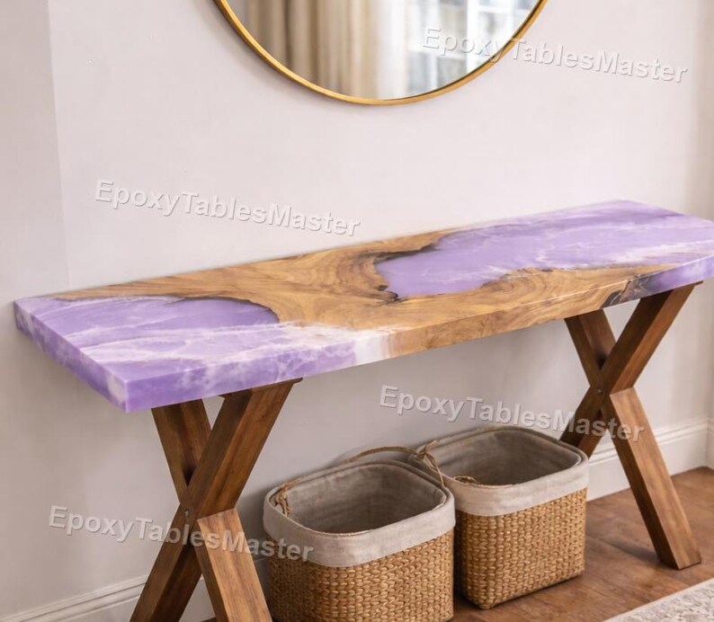 Purple Amethyst Resin River Console Table – Live Edge Walnut Entryway ...