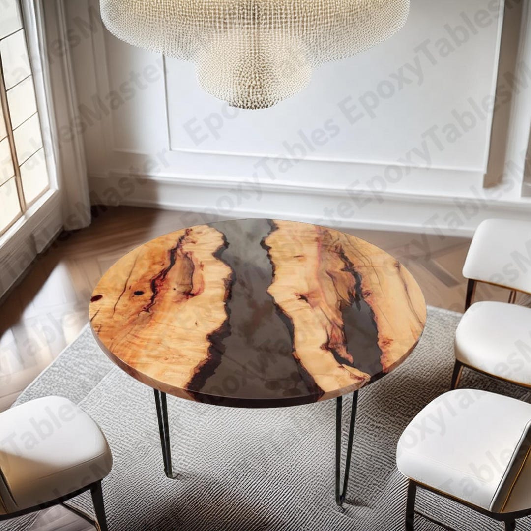 Live Edge Maple Burl Resin River Dining Table – Handmade Round Epoxy ...
