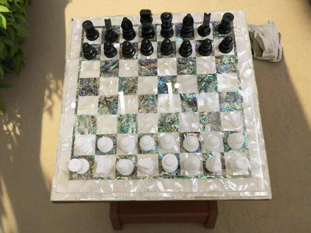 Mother of Pearl & Abalone Shell Chess Set: Handmade Stone Pieces - Etsy
