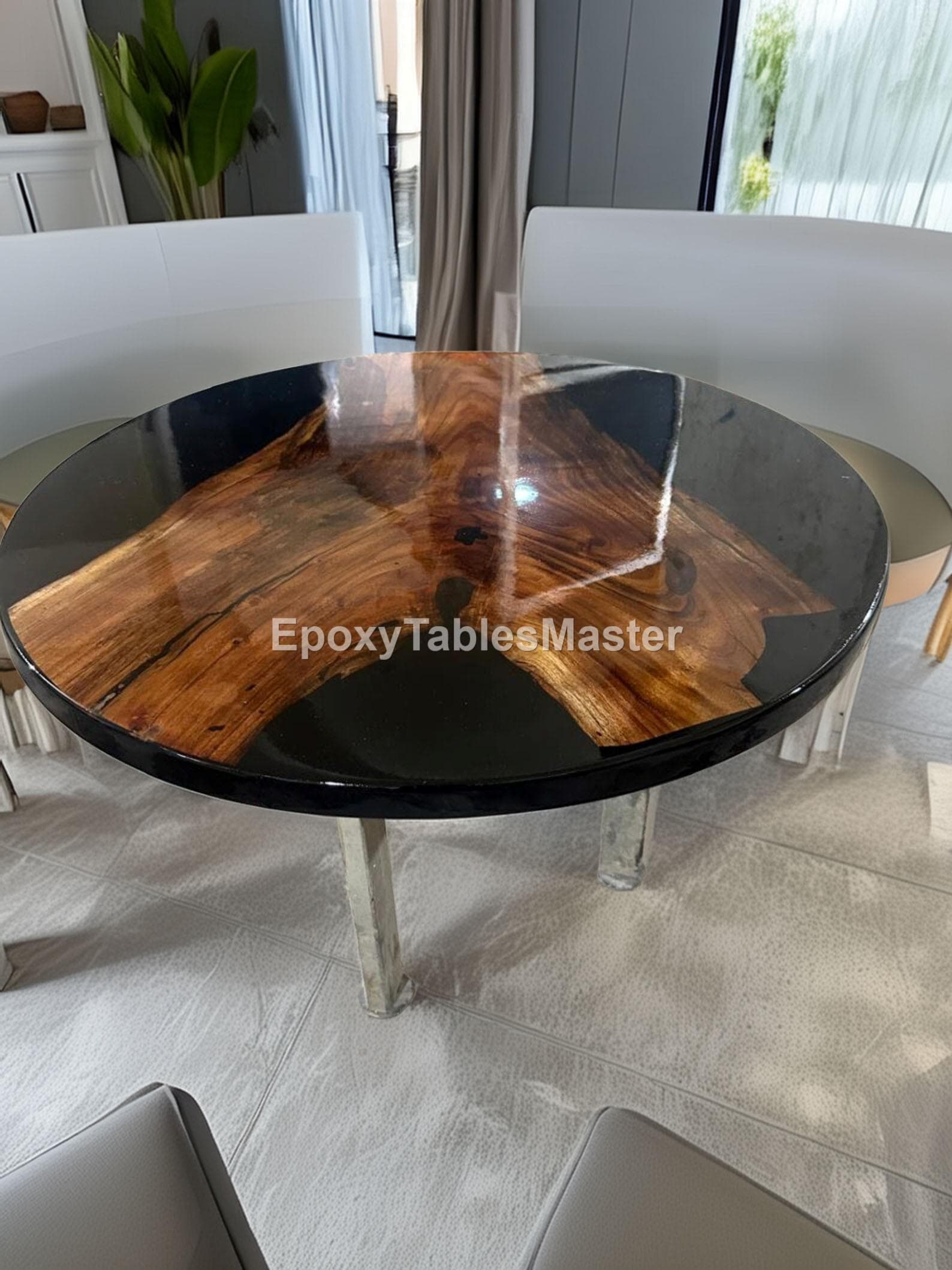 Handcrafted Walnut Wood and Epoxy Resin Table, Round Dining Table ...