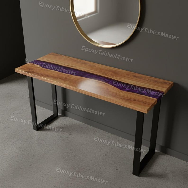 Handcrafted Purple Epoxy River Console Table – Live Edge Wood, Slim ...