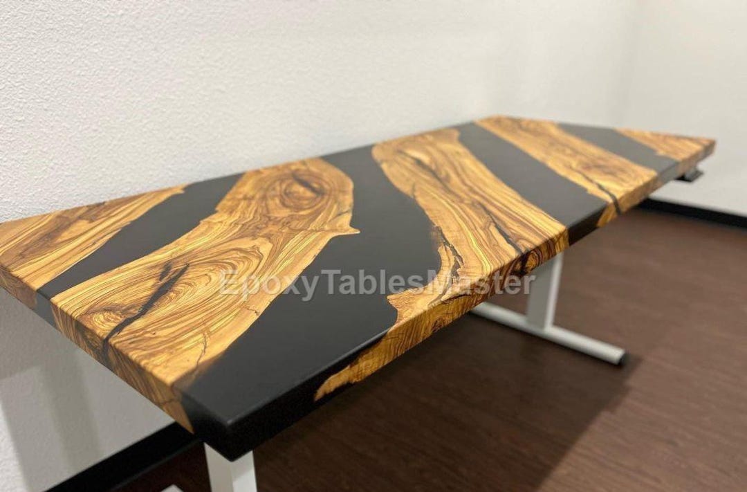 Handmade Zebra Wood & Black Epoxy Resin Table Top: Live Edge Acacia ...