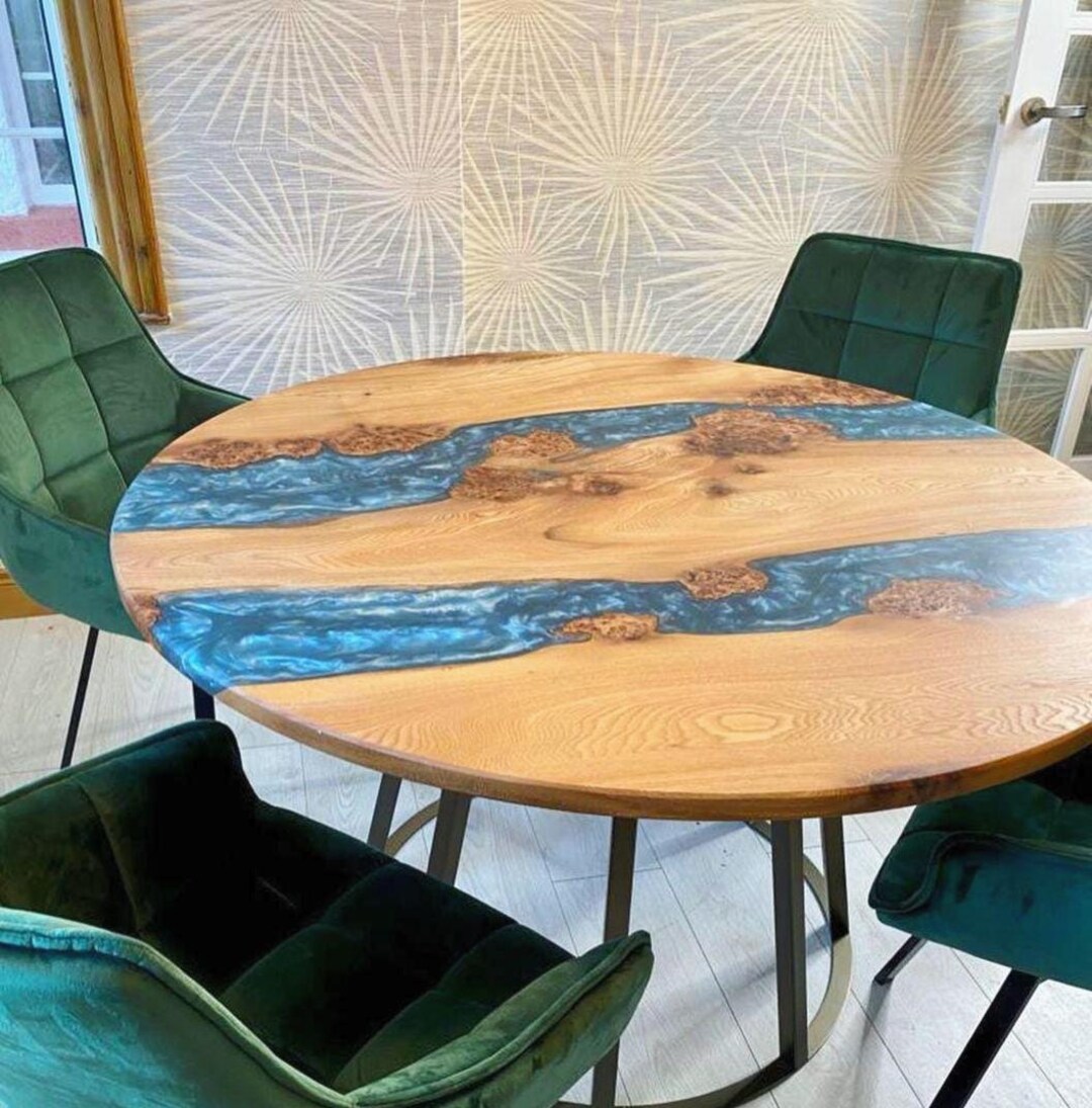 Live Edge Burl Wood Epoxy Resin River Table - Custom Round Coffee Table ...
