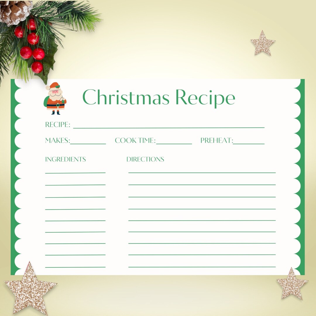 Christmas Santa Editable Recipe Card Template,edit With Canva, Holiday ...