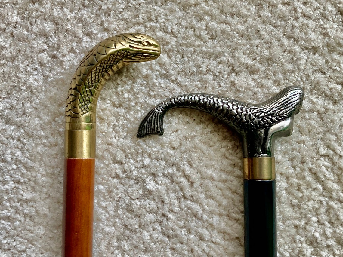 2 Vintage Canes, a Cobra and a Mermaid. - Etsy