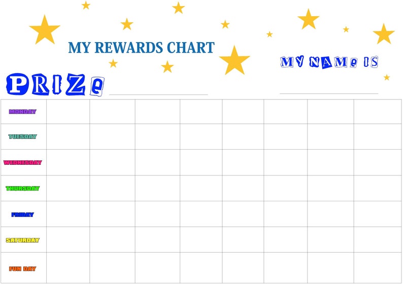 Reward Chart, Kids Routine Chart, Printable Rewards Chart - Etsy