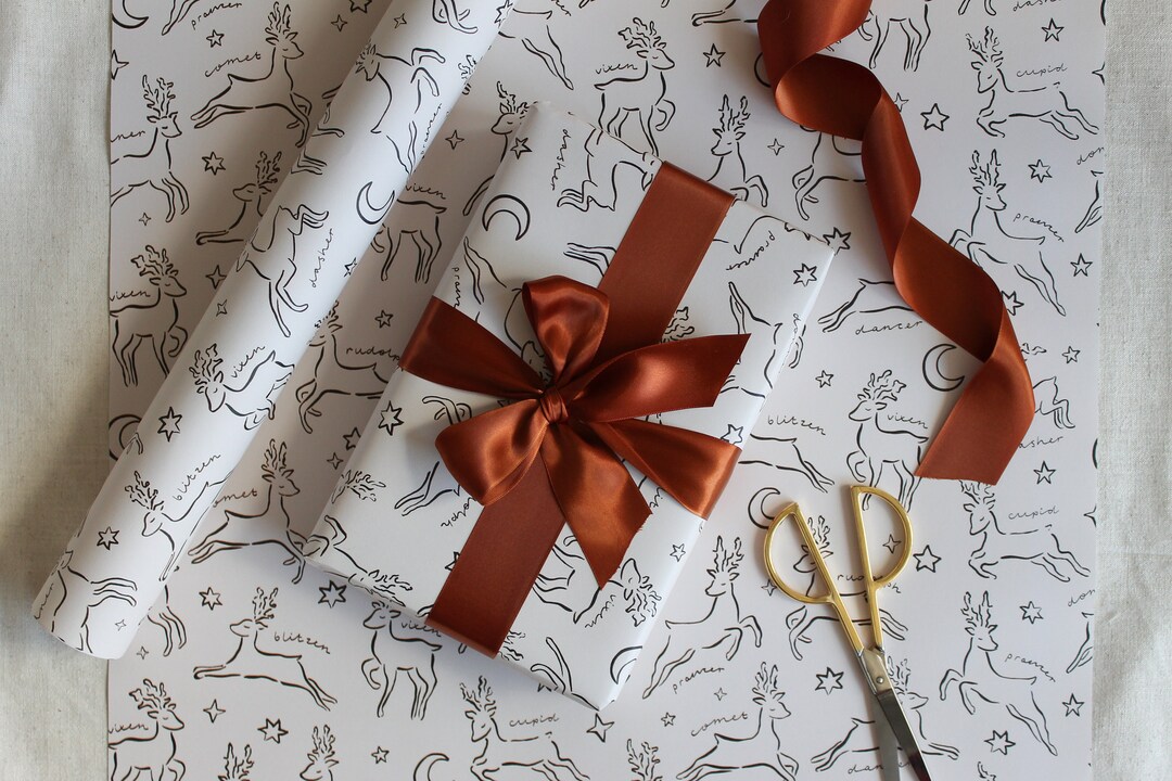 Painted Reindeer Wrapping Paper Hand Painted Gift Wrap Christmas Wrap ...
