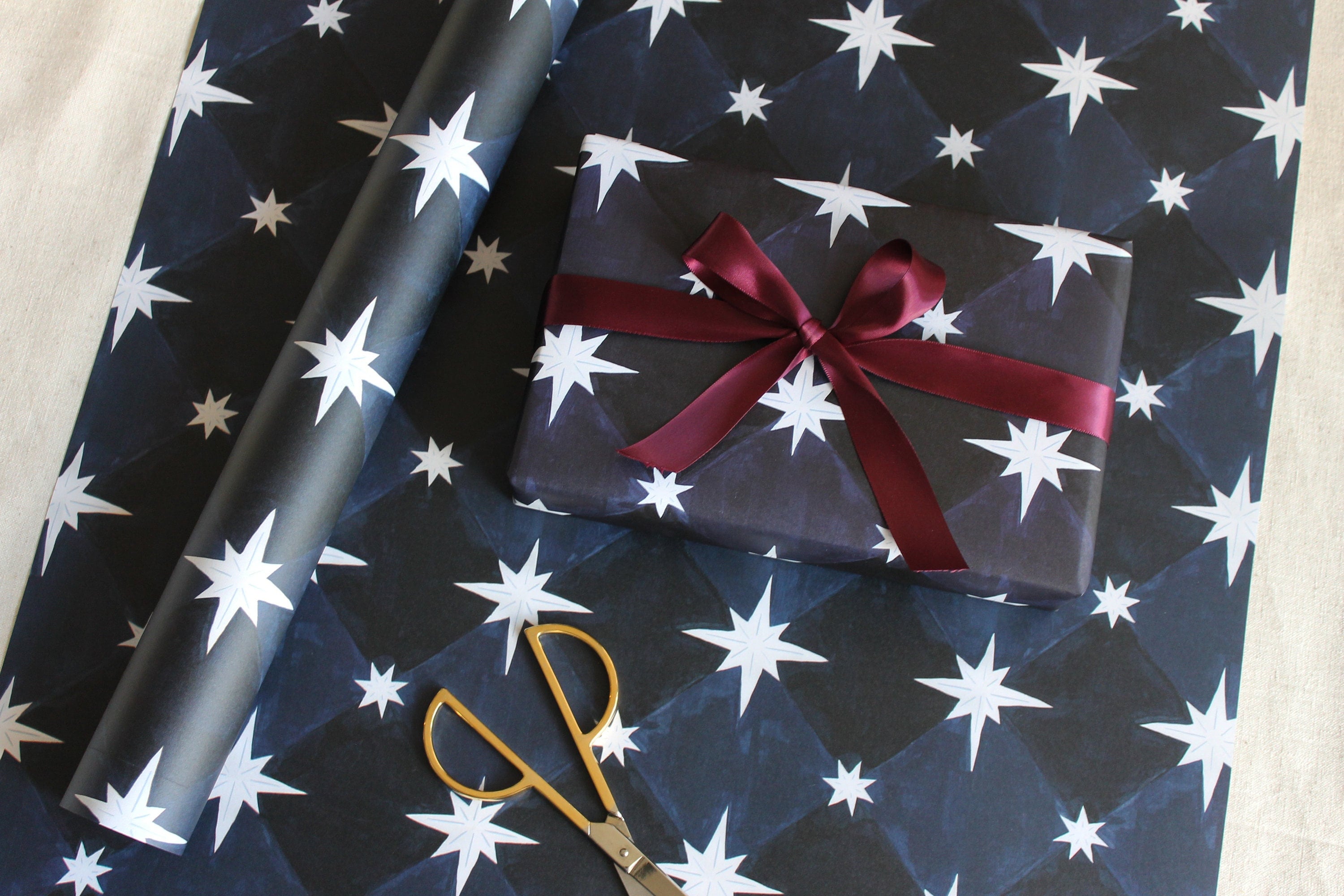 Midnight Stars Painted Wrapping Paper Hand Painted Gift Wrap Christmas ...