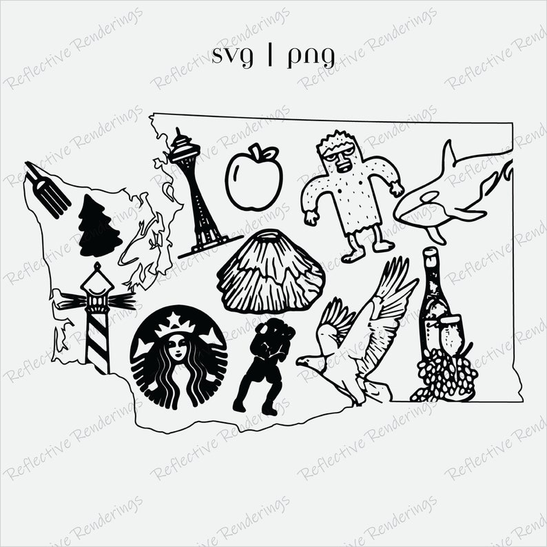 Washington Symbols SVG Pack | WA Pop Culture SVG | Unique Washington ...