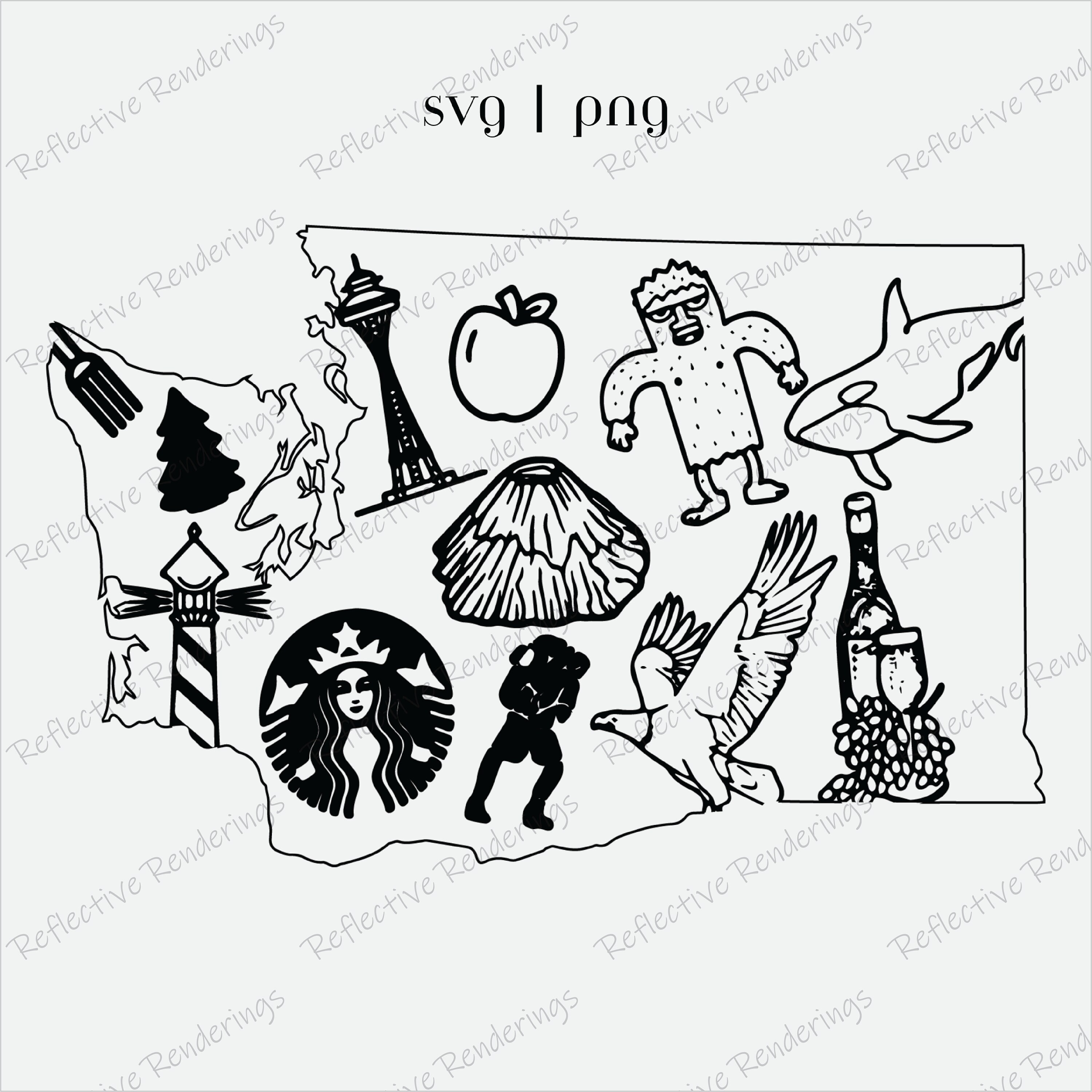 Washington Symbols SVG Pack | WA Pop Culture SVG | Unique Washington ...