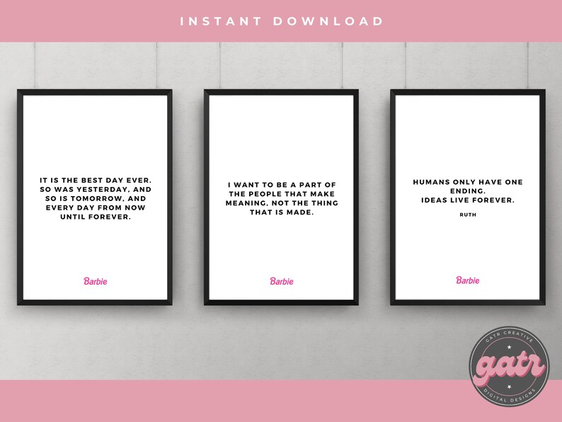 Barbie Quote Wall Art Digital Download, 2023 Barbie Movie Quotes ...