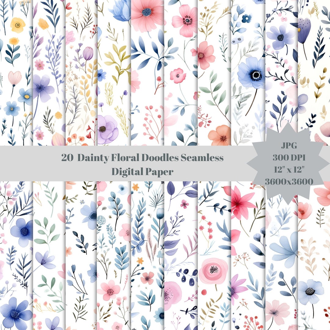 20 Dainty Floral Doodles Seamless Digital Paper - Etsy