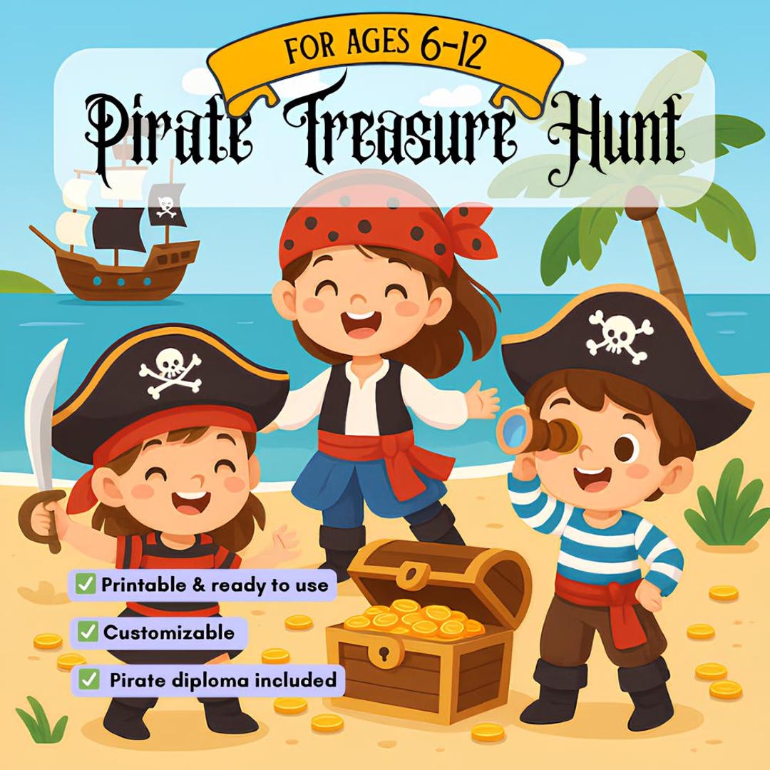Pirate Treasure Hunt: Printable Birthday Party Game for Kids Ages 6-12 ...