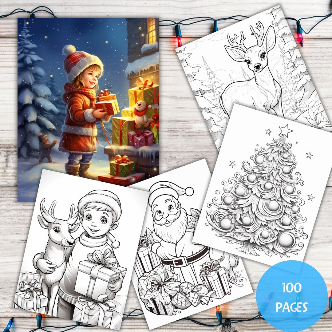 Cute Cristmas Coloring Pages, Adults Kids Instant Download, Printable ...
