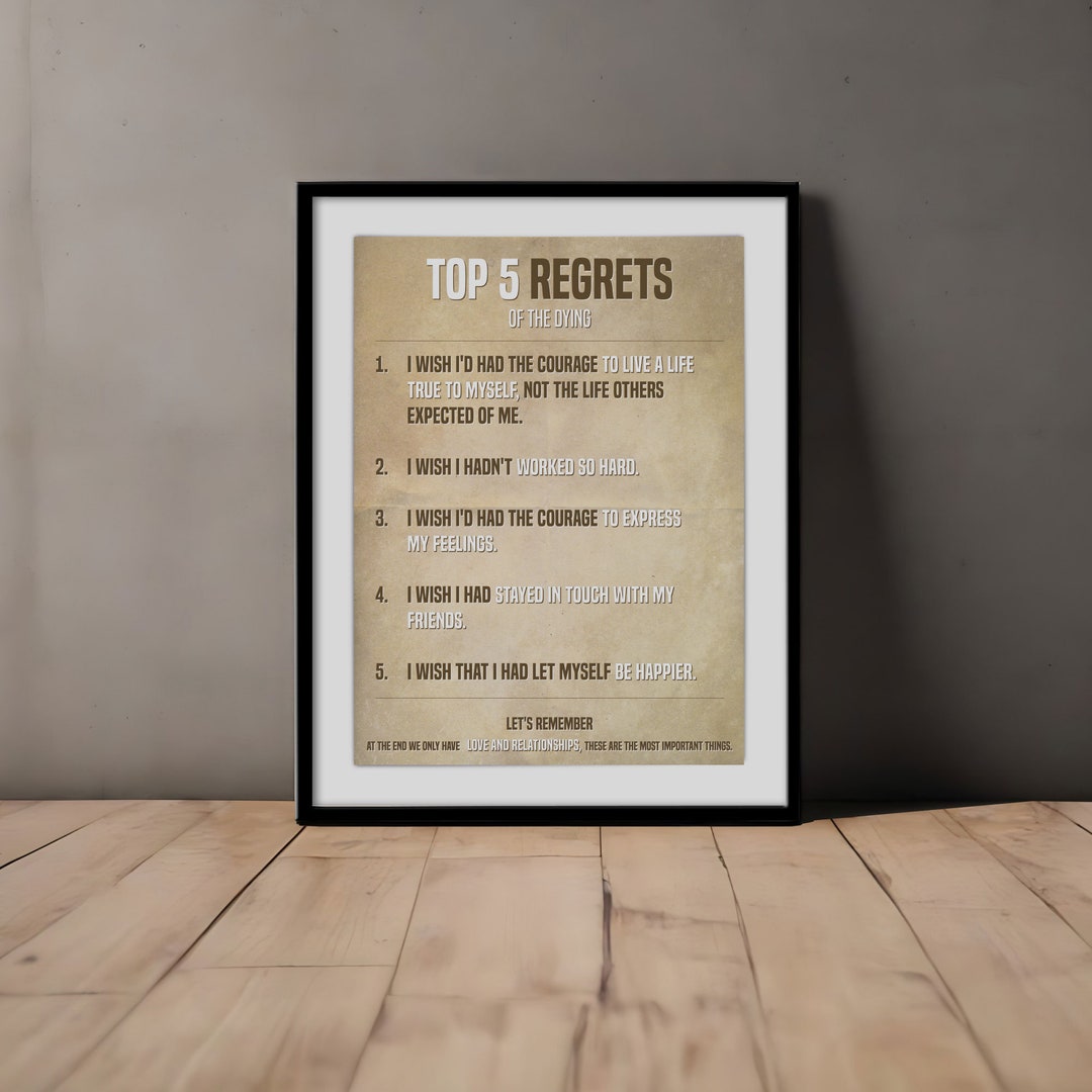 Top 5 Regrets, Inspiration, Quote Print, Wall Art, Motivation ...