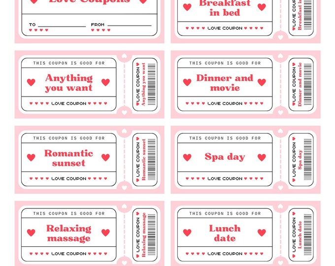 Valentine Day Coupon's, PNG File, 4 Pages, Love Coupons, Romantic ...