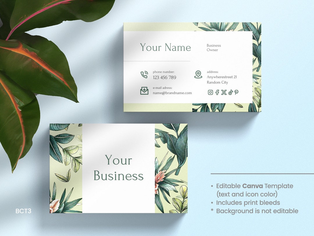Tropical Business Card Template, DIY, Canva Template, Exotic Business ...