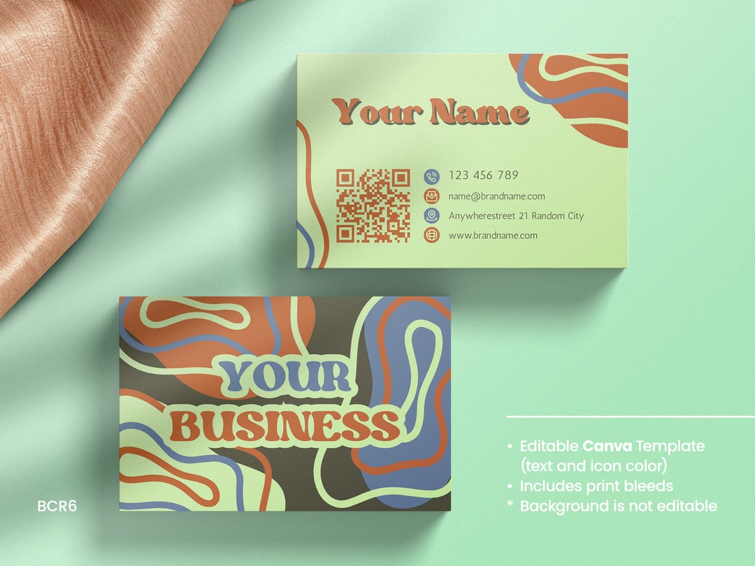 Retro Business Card, Vintage Style, Editable Canva Template, Groovy ...
