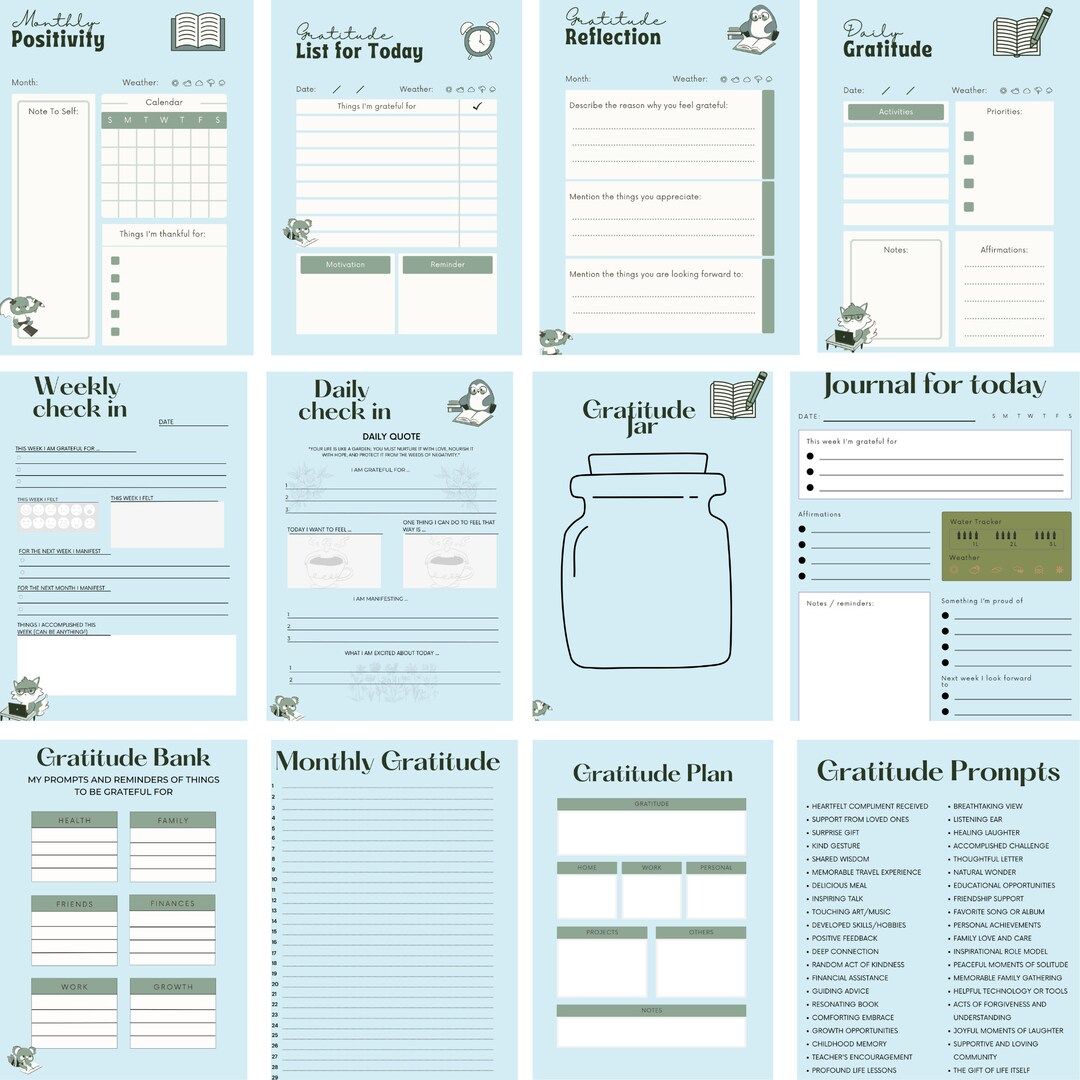 Gratitude Journal BUNDLE 14 Page Digital Planner Printable Planner ...