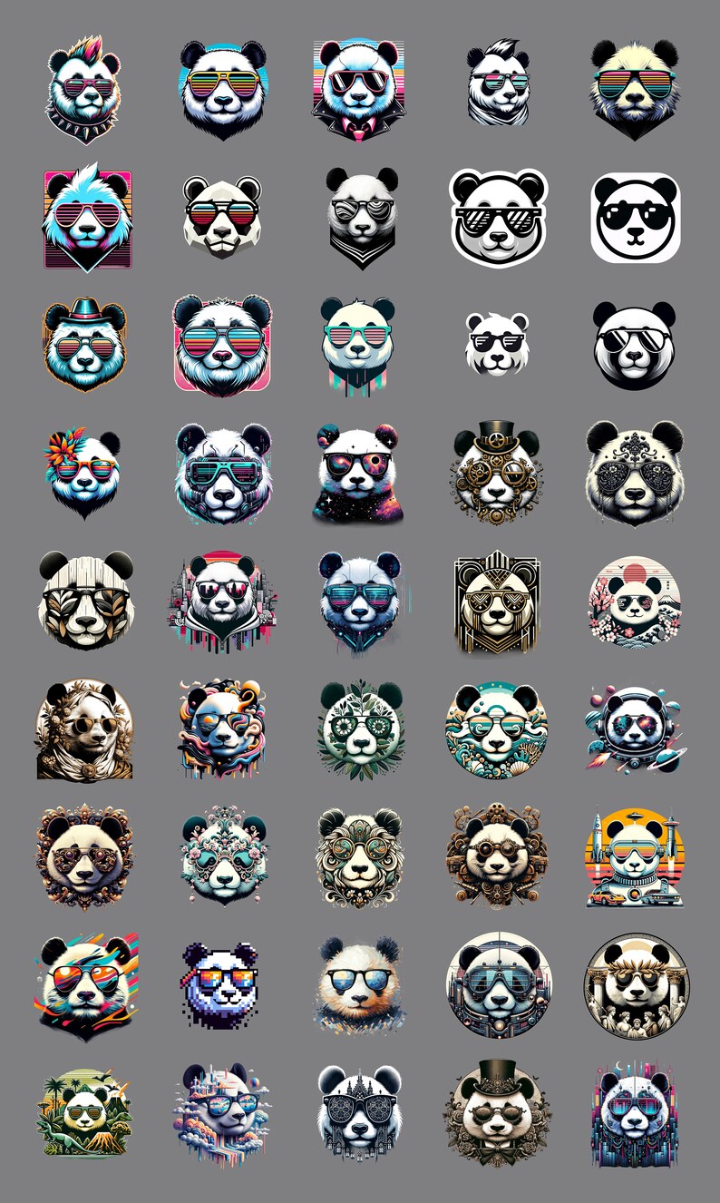Panda Design Bundle PNG Pack, Png Files, Png Designs, Digital Product ...