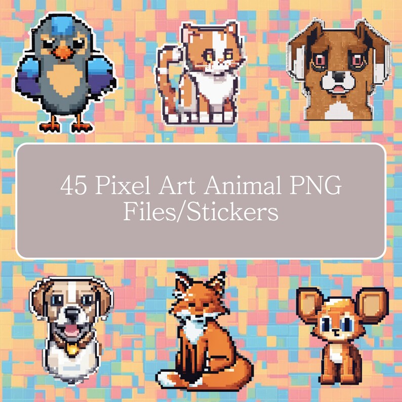 Pixel Menagerie 45 Pixel Art Animal PNG Files/stickers Pack - Etsy