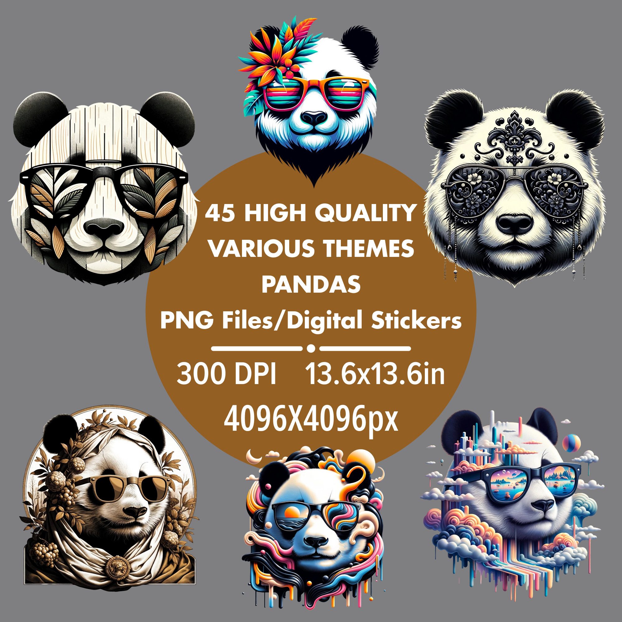 Panda Design Bundle PNG Pack, Png Files, Png Designs, Digital Product ...