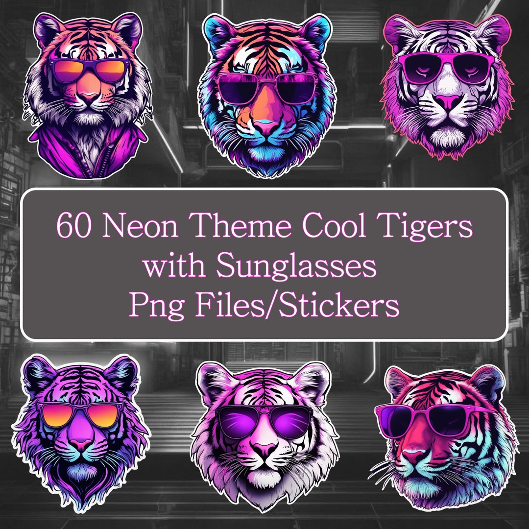 The Roaring Style With 60 Neon Theme Cool Tigers With Sunglasses PNG ...