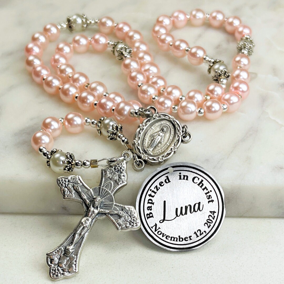 Pink Rosary Baptism Rosary Girl Rosary Beads Catholic - Etsy