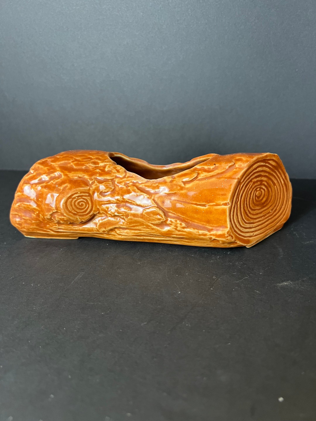 Vintage MCM Small Ceramic Log Planter - Etsy