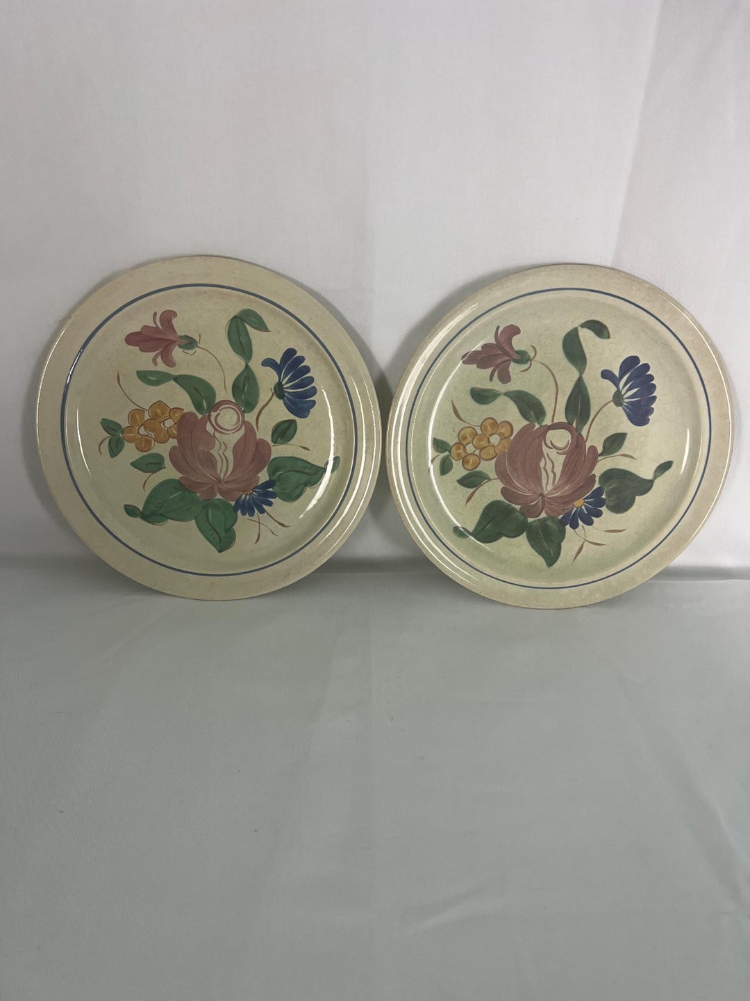 A Pair of "orleans" Pattern Red Wing Pottery Hand Painted Dinner Plates ...