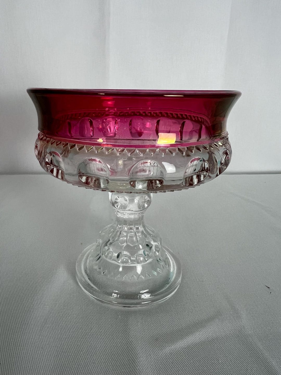 Vintage Indiana Glass Kings Crown Thumbprint Ruby Footed Compote Dish ...