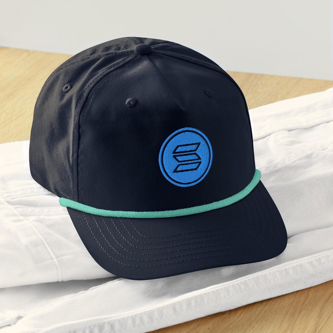 Navy Hat With Mint Rope and 3D Blue Solana Icon Logo, White Solana ...