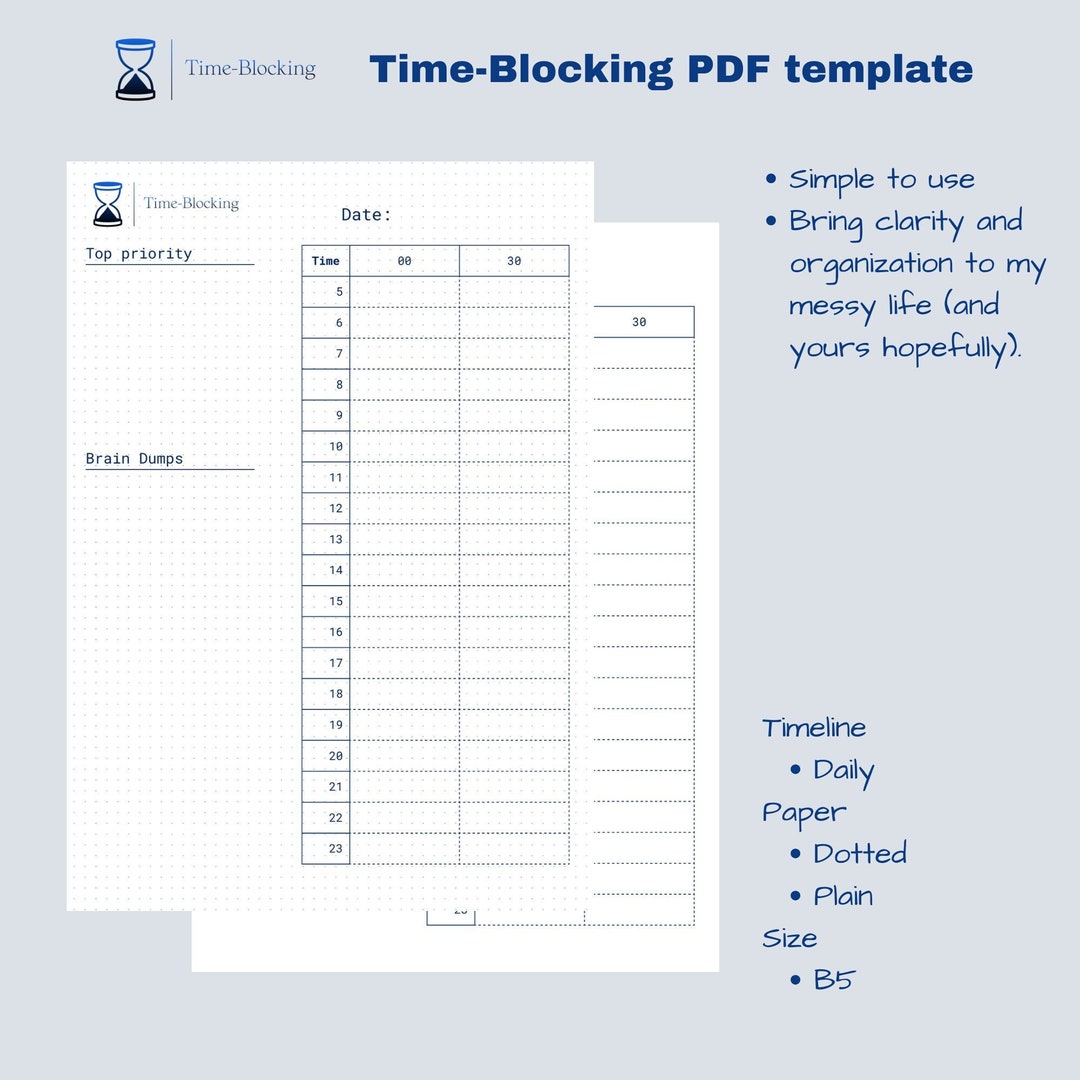Time Blocking PDF Template, Time Management PDF Template, B5 Planner - Etsy