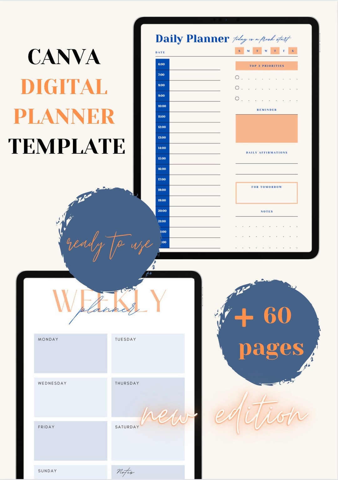 Canva DIGITAL Planner TEMPLATE, Editable Canva Planner Template ...
