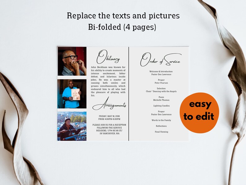 Minimalist Funeral Program Template Simple Memorial Program Printable ...